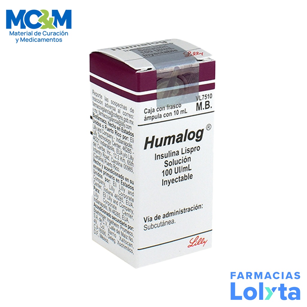 HUMALOG SOL INY 100 UI/ML C/10 ML INSULINA LISPRO LAB LILLY (RF ...